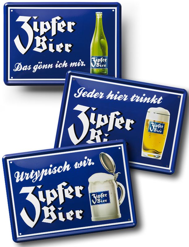 Retroschild 3-er Blechschild Zipfer (3Stk) / Bier Souvenirs / Souvenirs ...